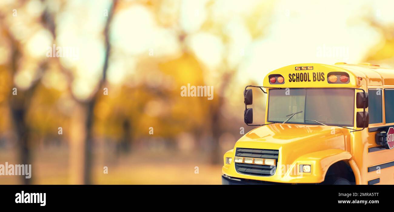 Yellow school bus outdoors. Transport for students Stock Photo - Alamy