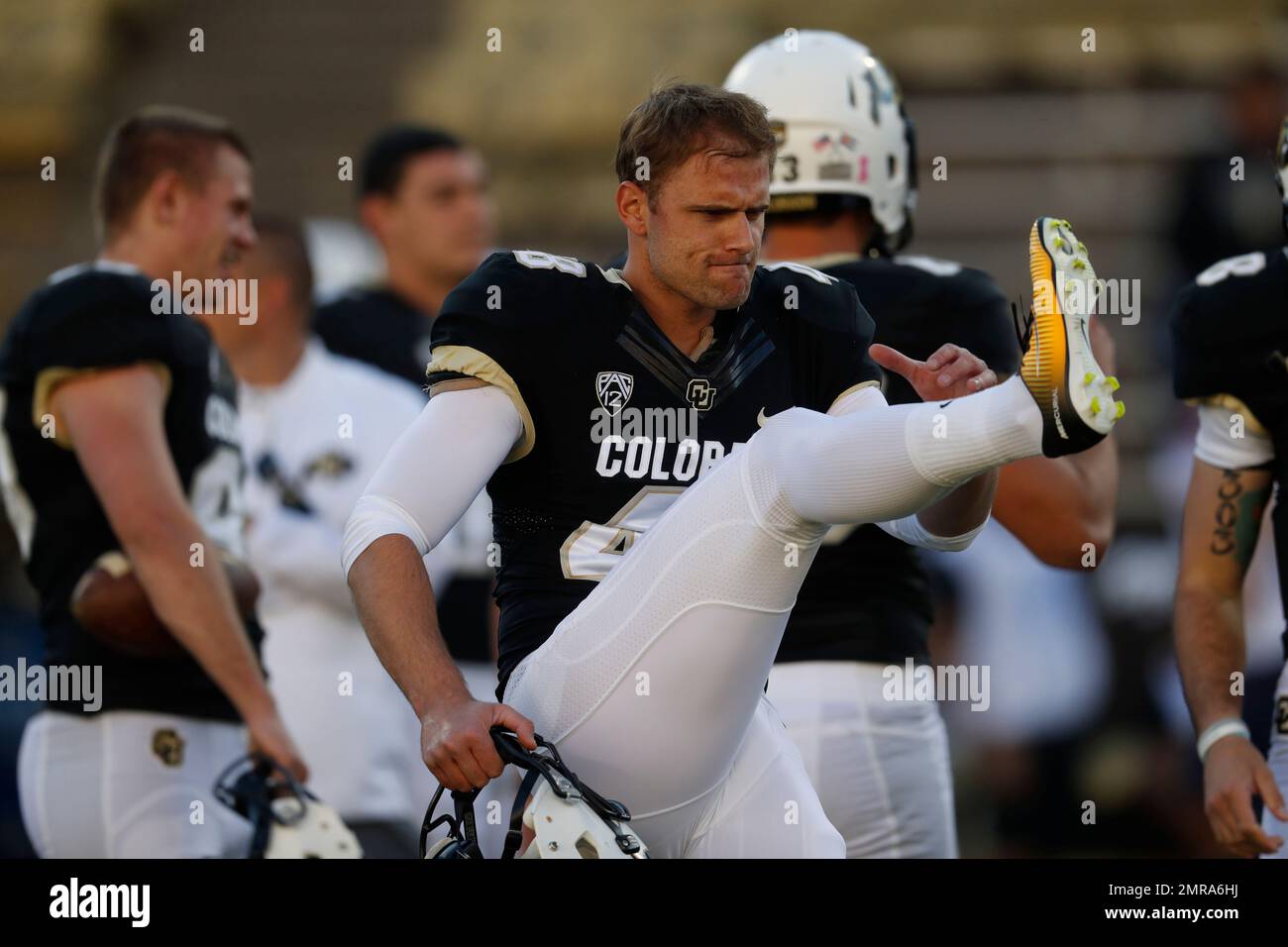 Colorado Buffaloes place kicker James Stefanou (48) warms up before the ...