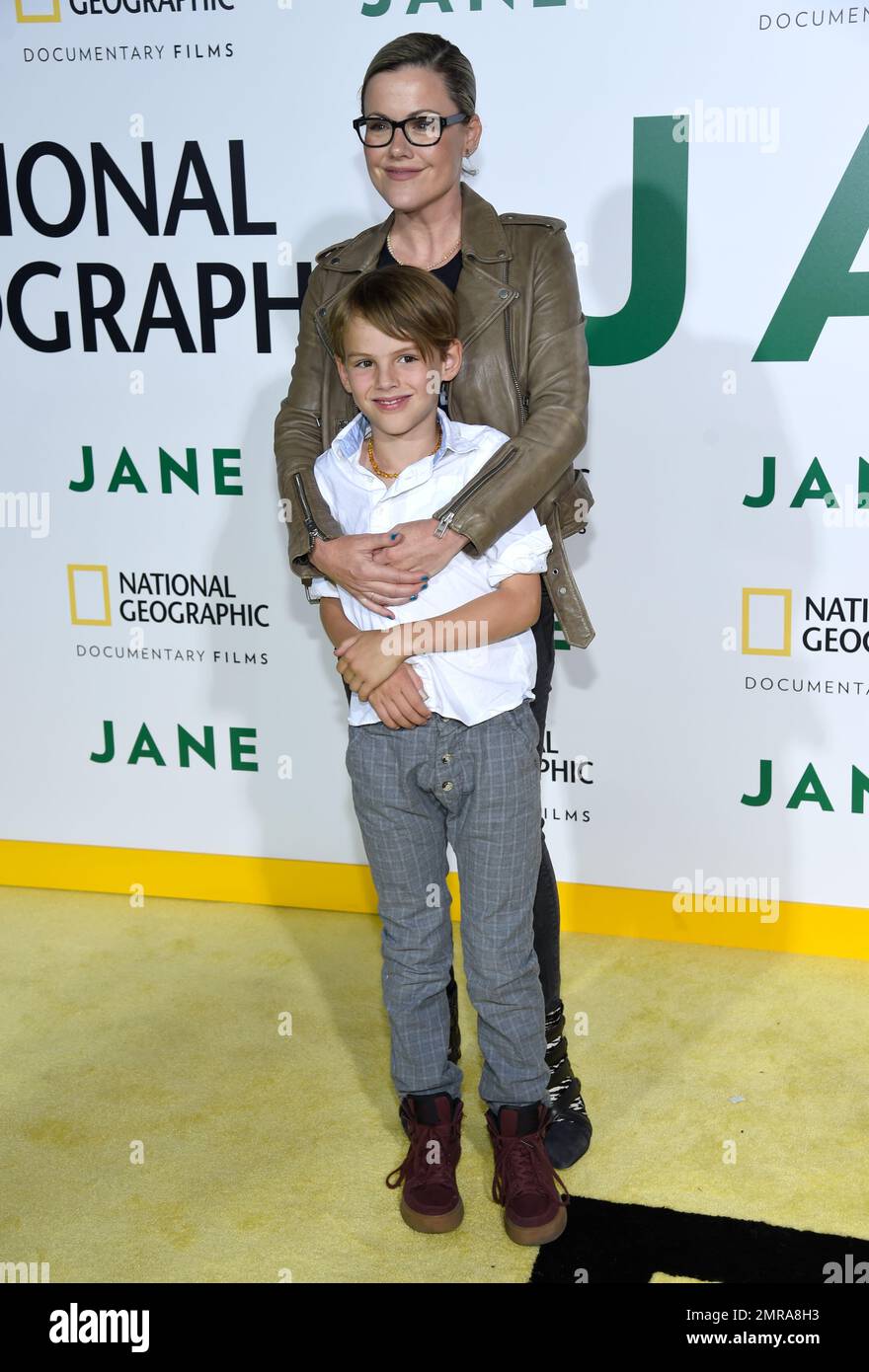 Kathleen Robertson arrives with her son William Robert Cowles at the ...
