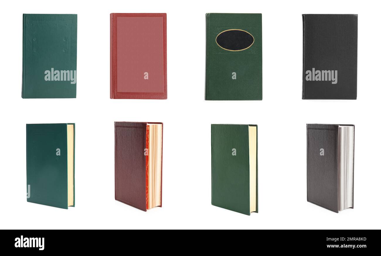 Set of hardcover books on white background Stock Photo - Alamy