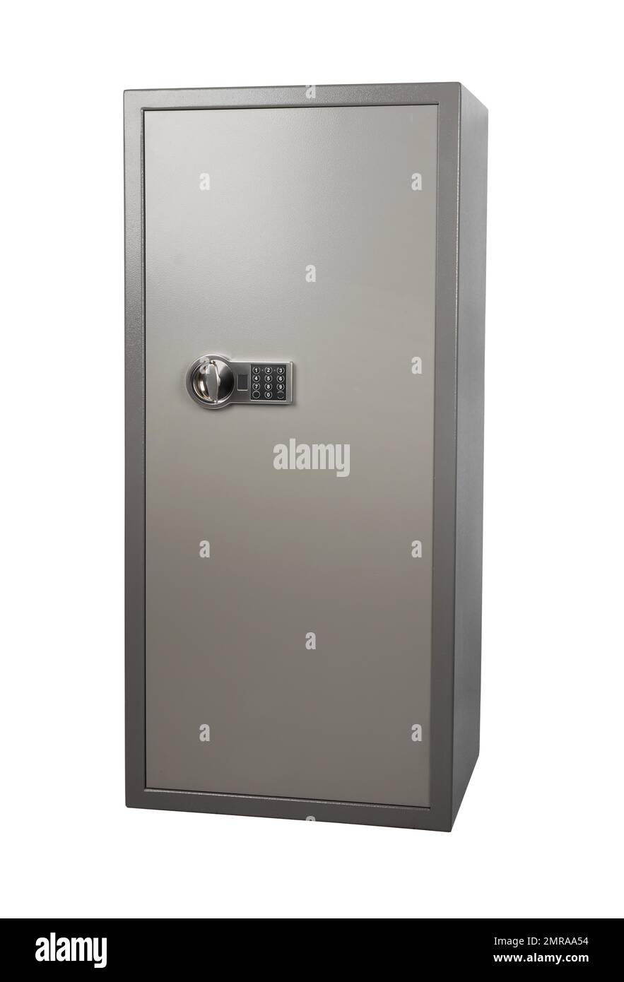 Big steel safe with electronic lock on white background Stock Photo - Alamy