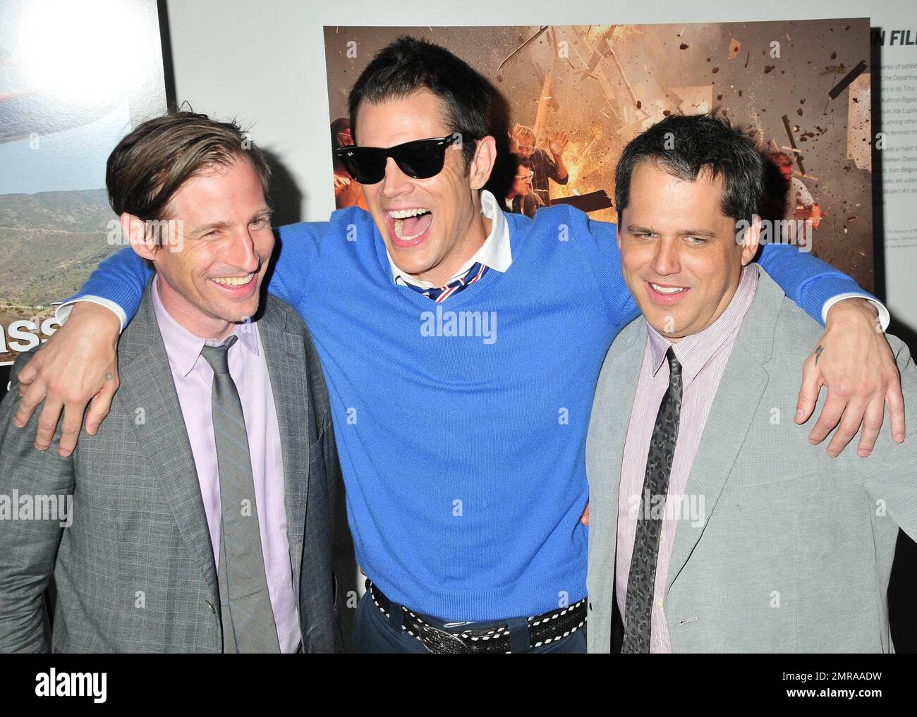 Spike Jonze, Johnny Knoxville and Jeff Tremaine at the premiere of "Jackass 3D" at The Museum of ...