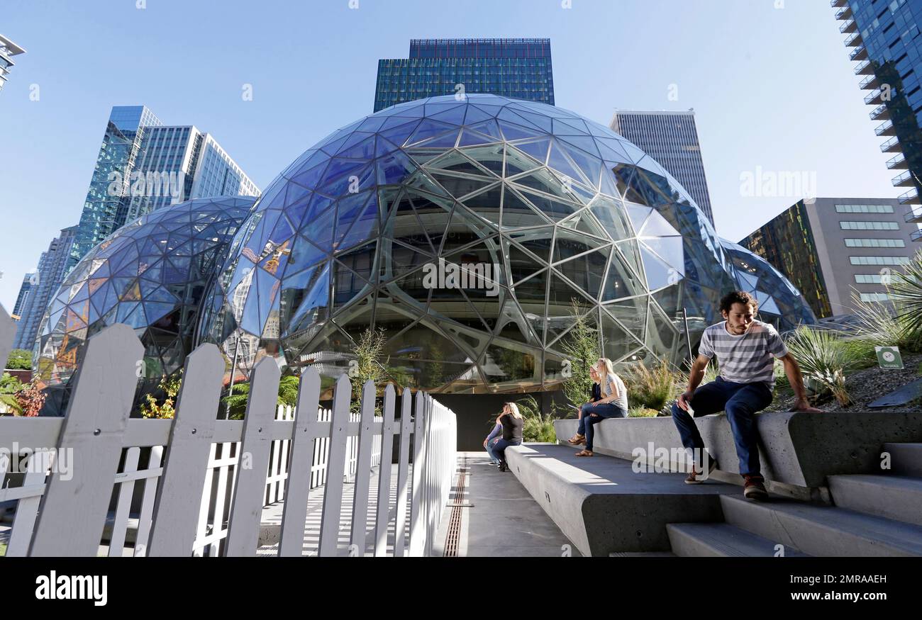 In this photo taken Sept. 27, 2017, giant spheres are seen under ...