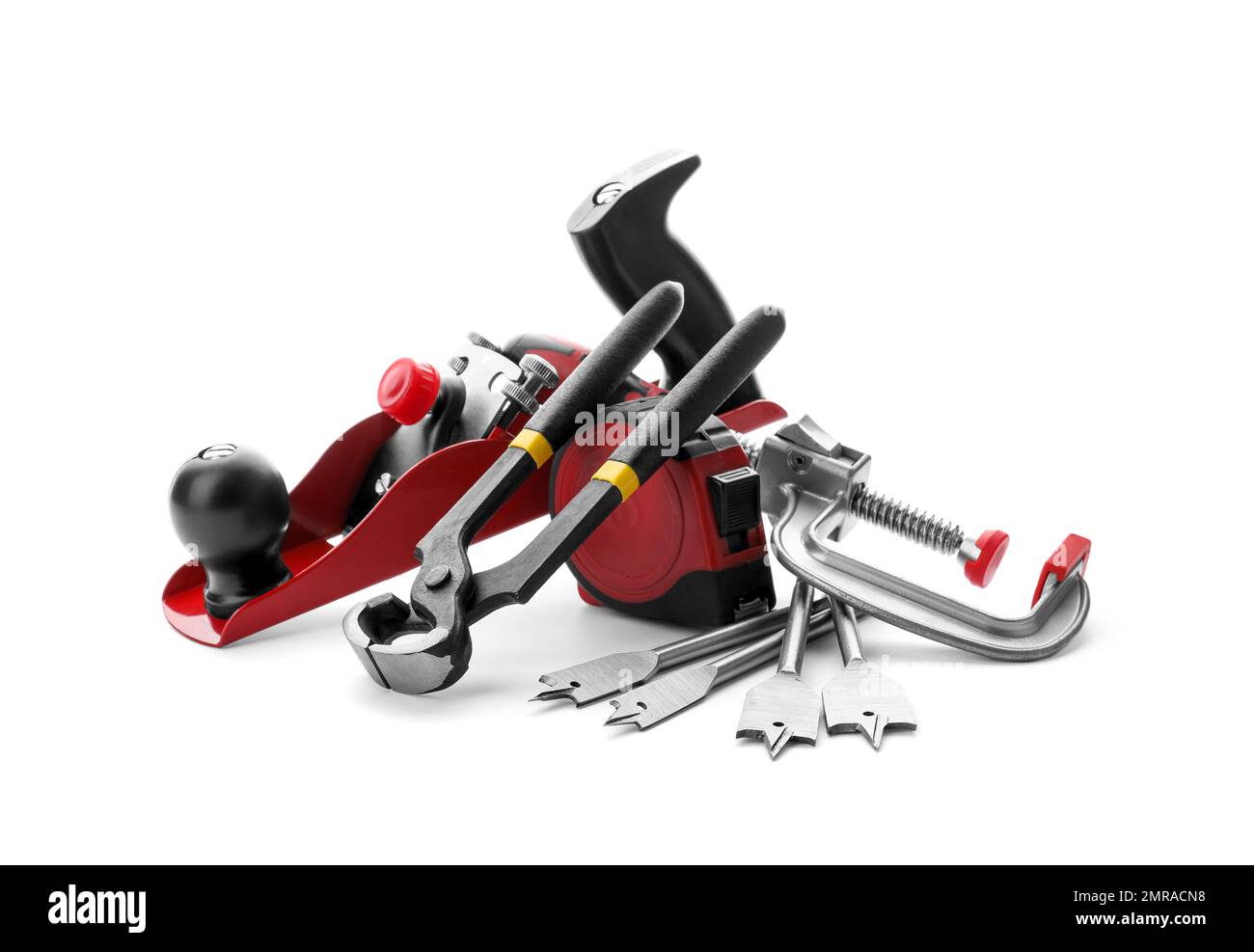 Set of modern carpenter's tools isolated on white Stock Photo - Alamy
