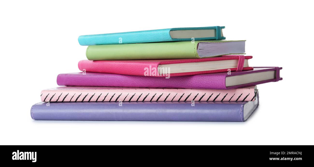 Stack of hardcover notebooks isolated on white Stock Photo - Alamy