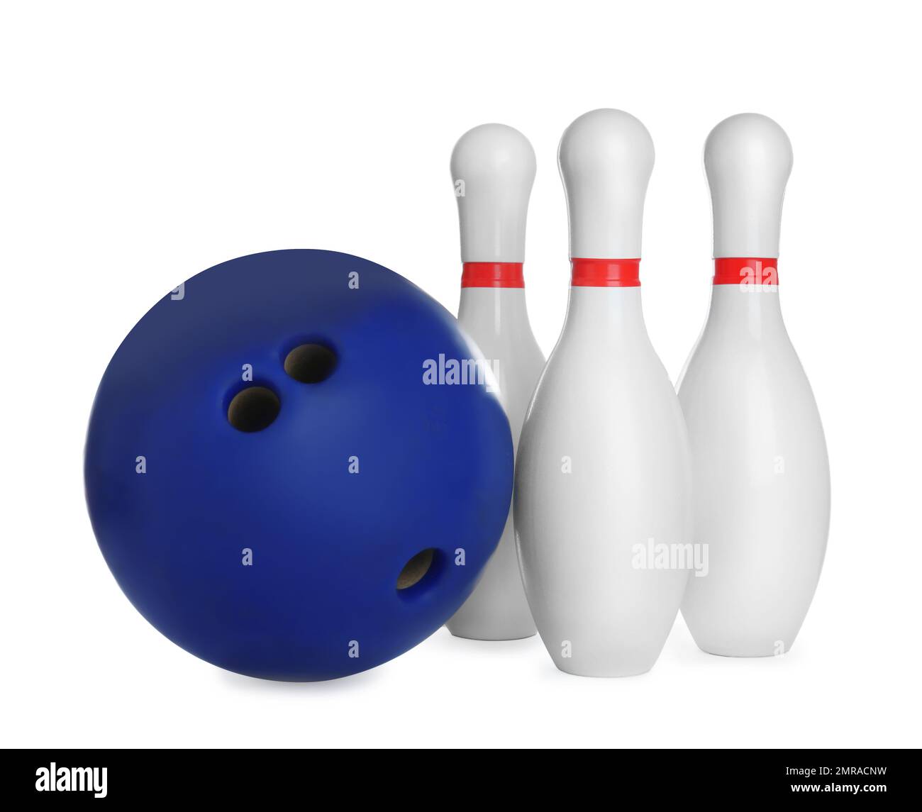Blue bowling ball and pins isolated on white Stock Photo - Alamy