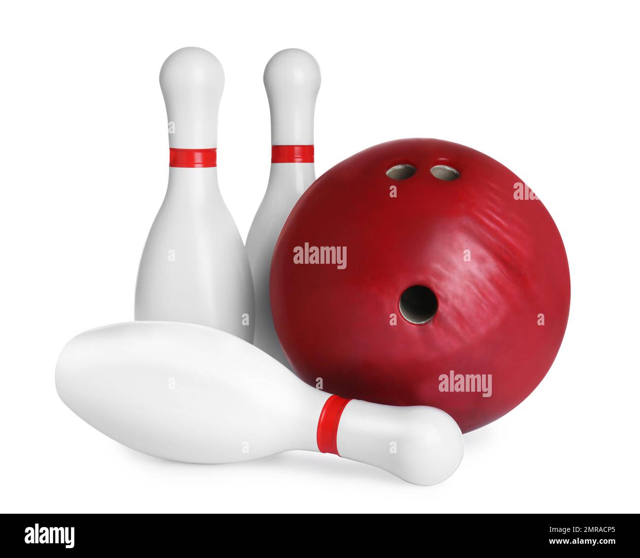 Red bowling ball and pins isolated on white Stock Photo - Alamy