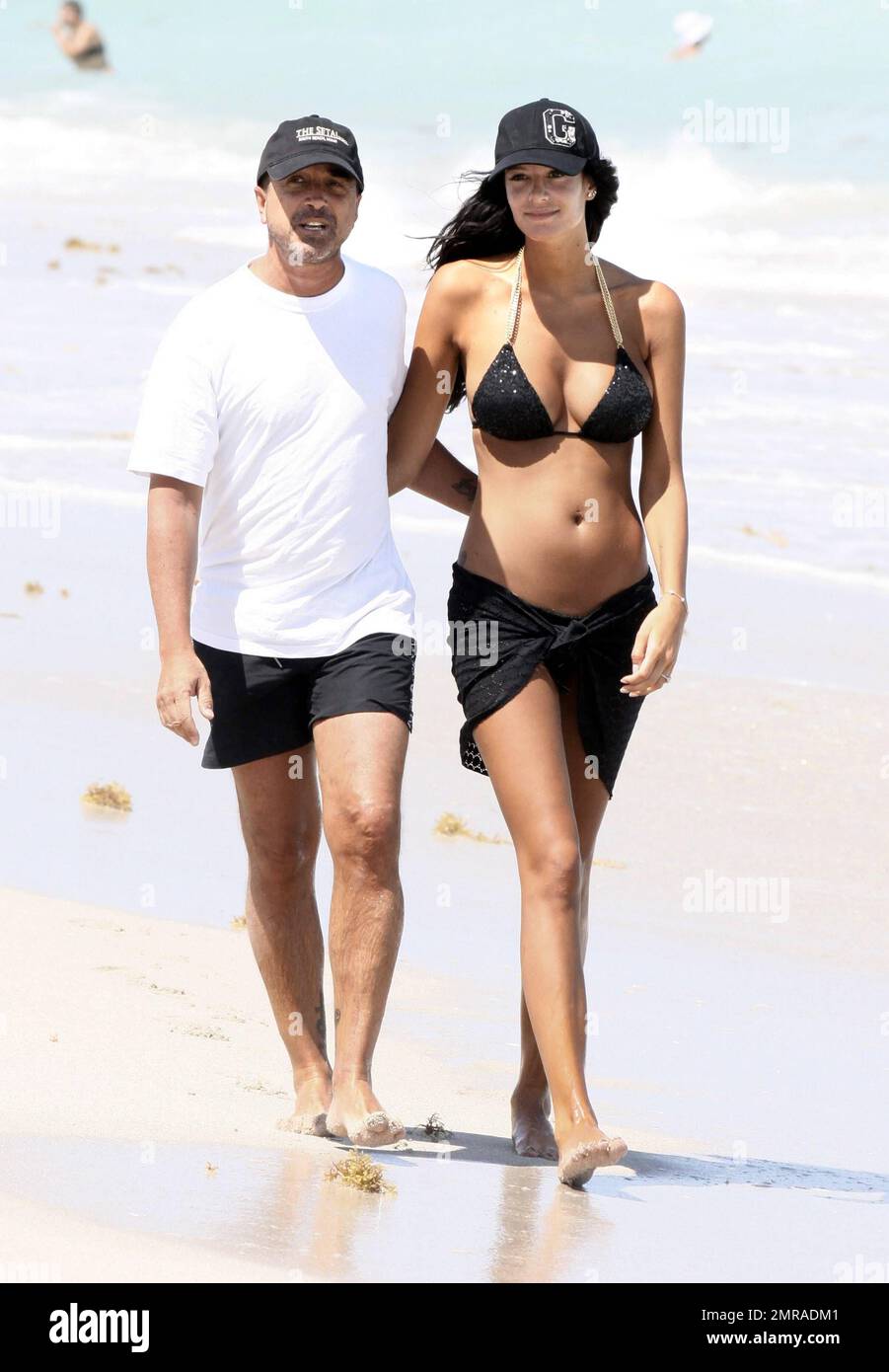 Arnaud Lagardere and fiance Jade Foret spend take a romantic stroll along Miami Beach. The ...