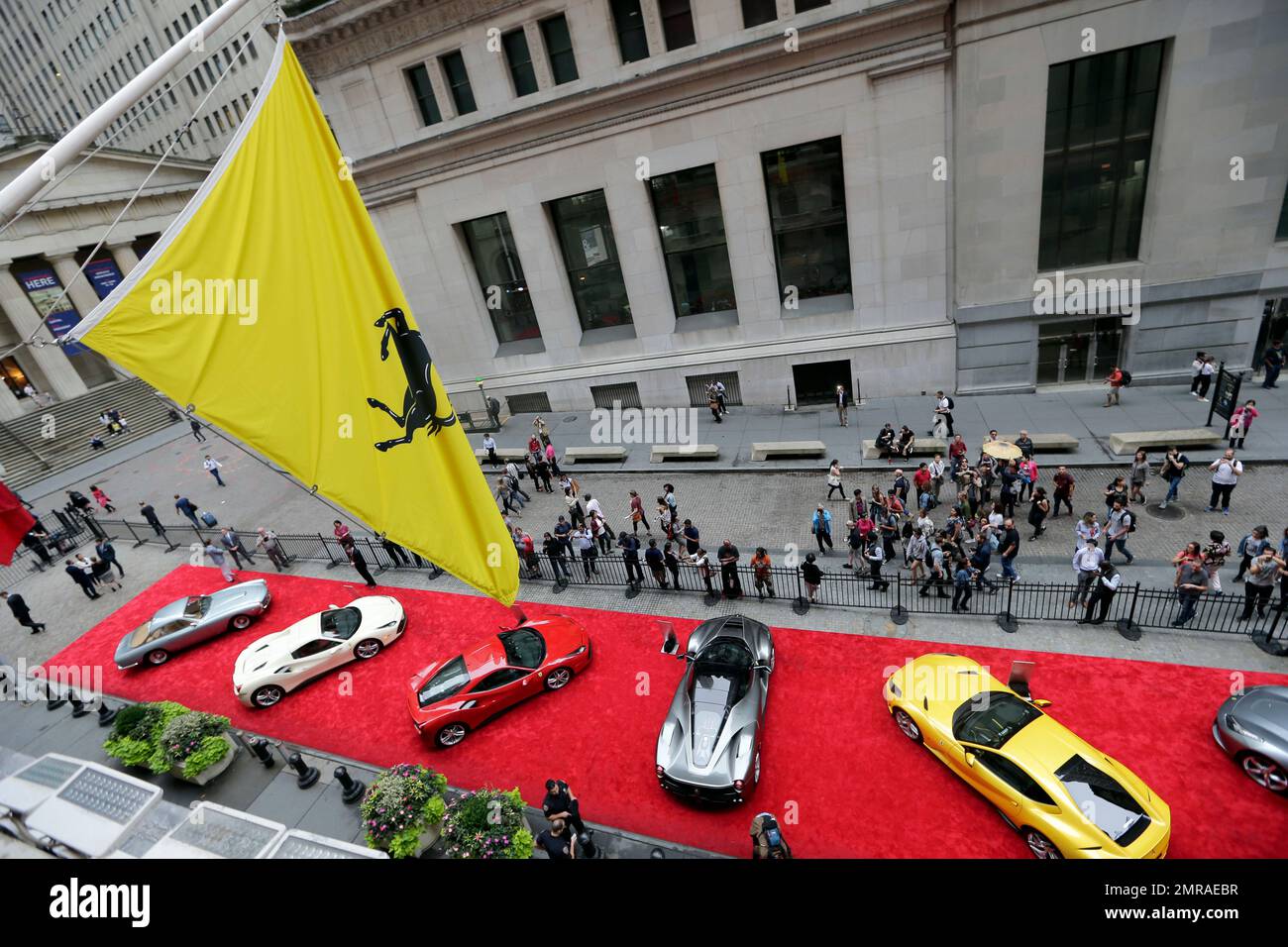 Ferraris are lines up in front of the New York Stock Exchange in New ...