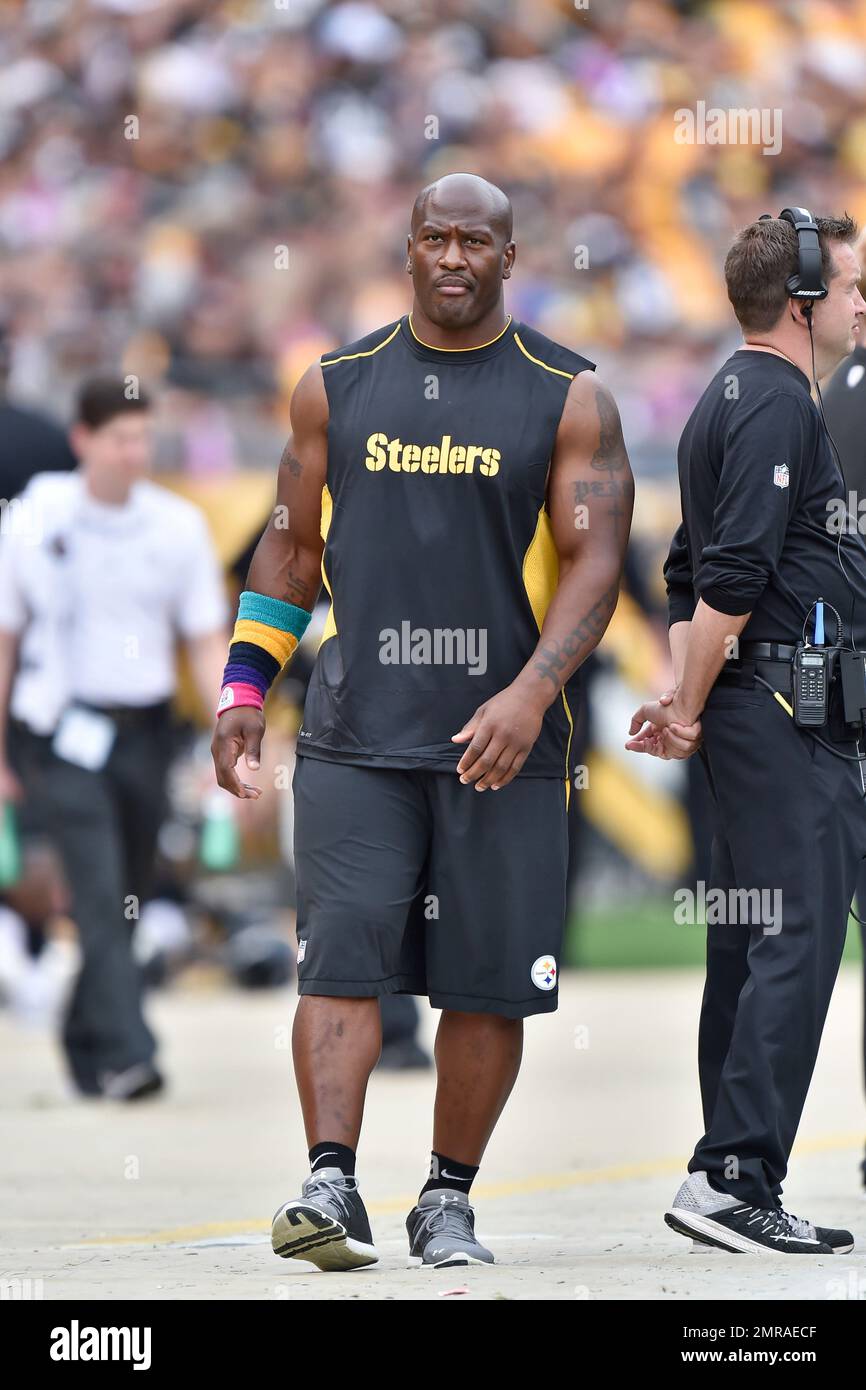 Pittsburgh Steelers outside linebacker James Harrison walks the ...