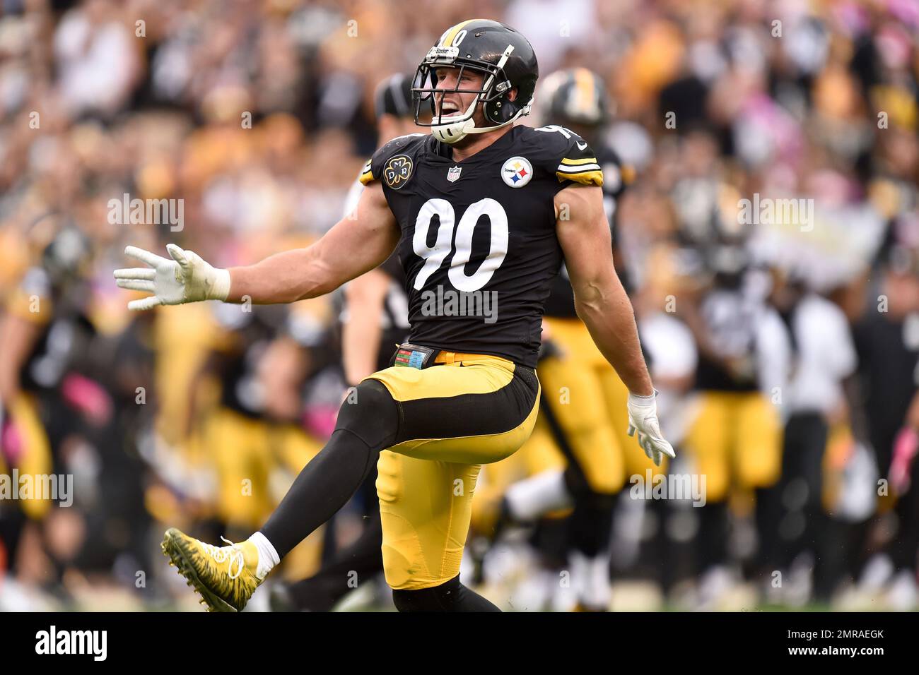Pittsburgh Steelers outside linebacker T.J. Watt (90) celebrates after ...