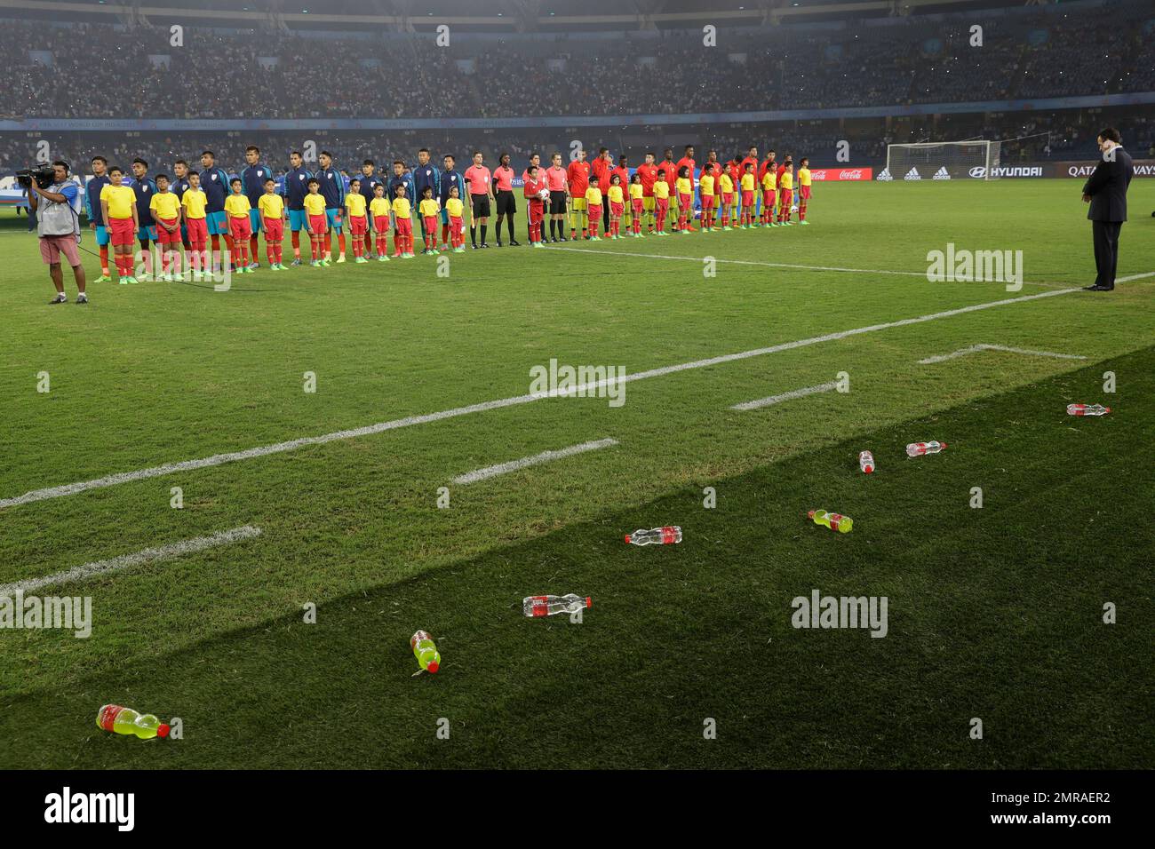 Colombia's team and Indian team stand as they sing national anthem ...