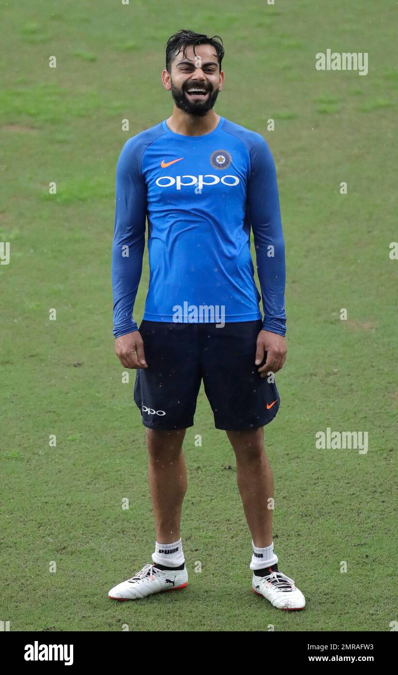 Indian cricket team captain Virat Kohli reacts while playing soccer in ...