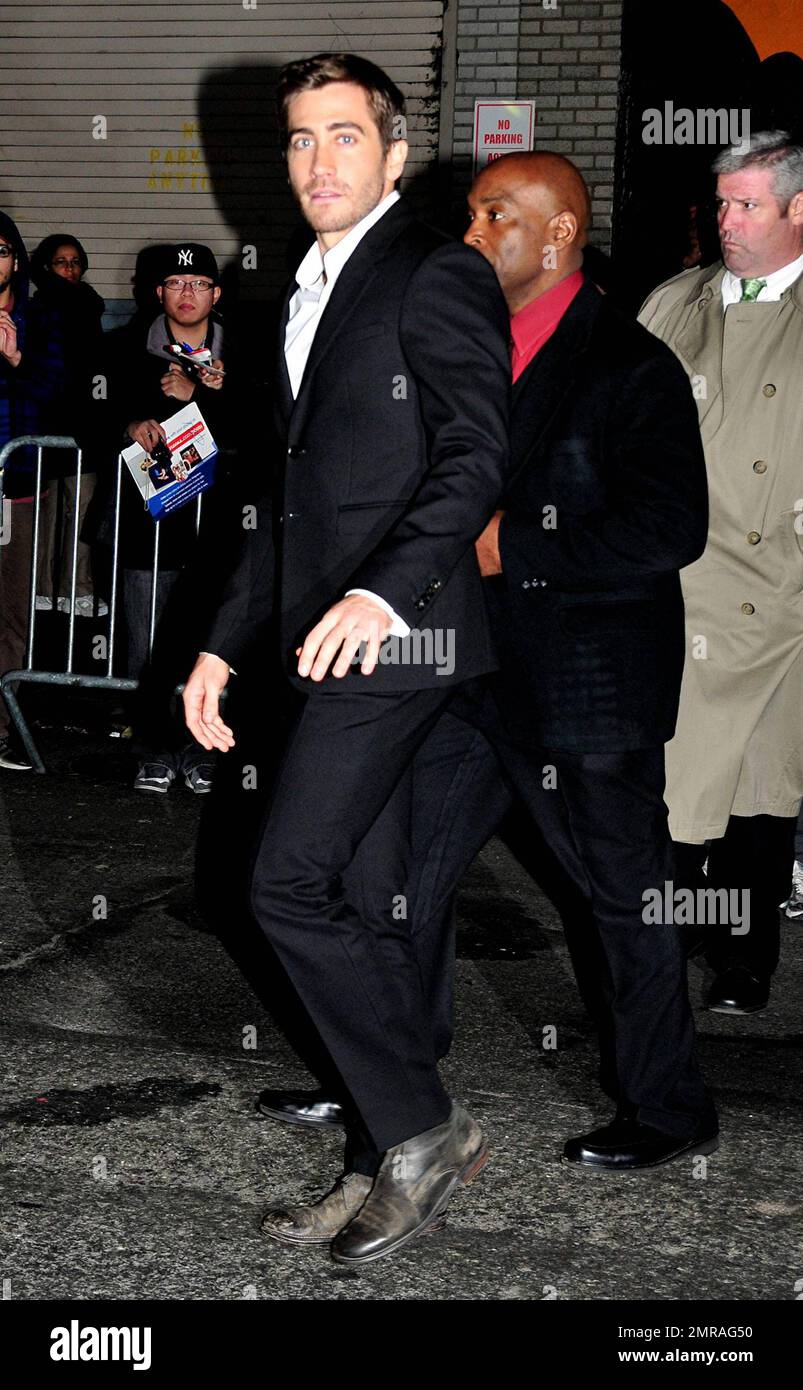 Actor Jake Gyllenhaal poses for photos outside the "Late Show with ...