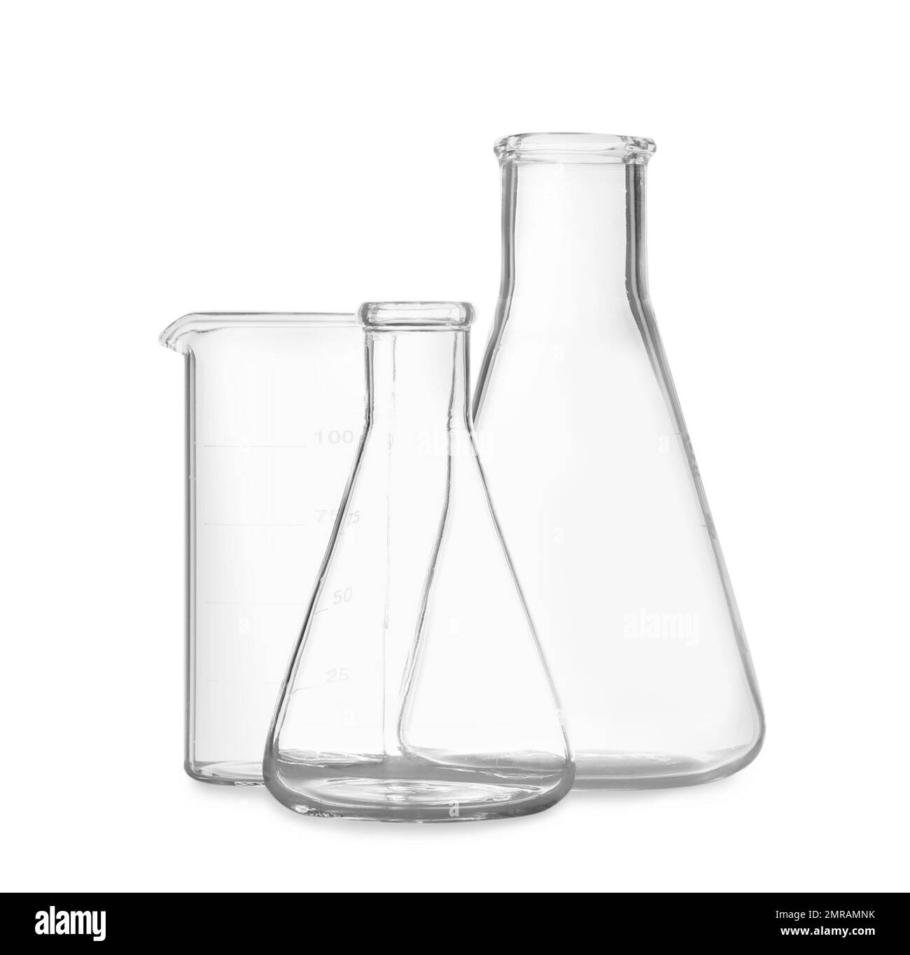 Clean empty laboratory glassware isolated on white Stock Photo - Alamy