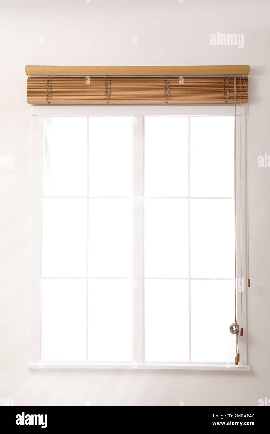 Modern window with open wooden blinds indoors Stock Photo - Alamy