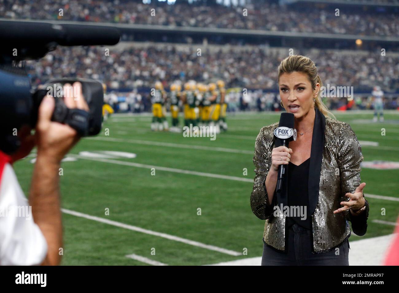 FOX field reporter Erin Andrews reports in the first half of an NFL ...