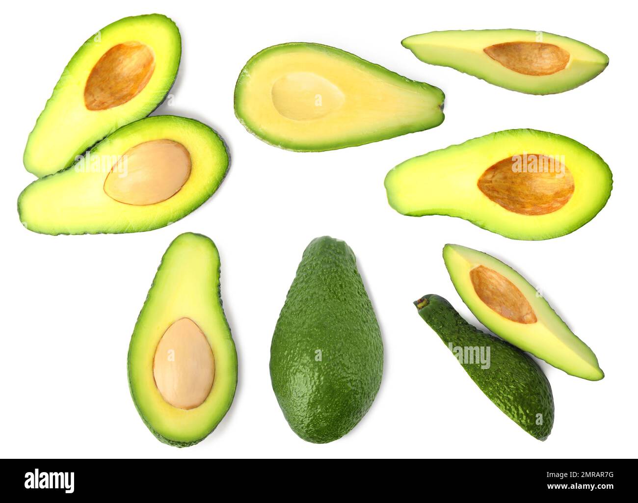 Set of delicious fresh avocados on white background Stock Photo - Alamy