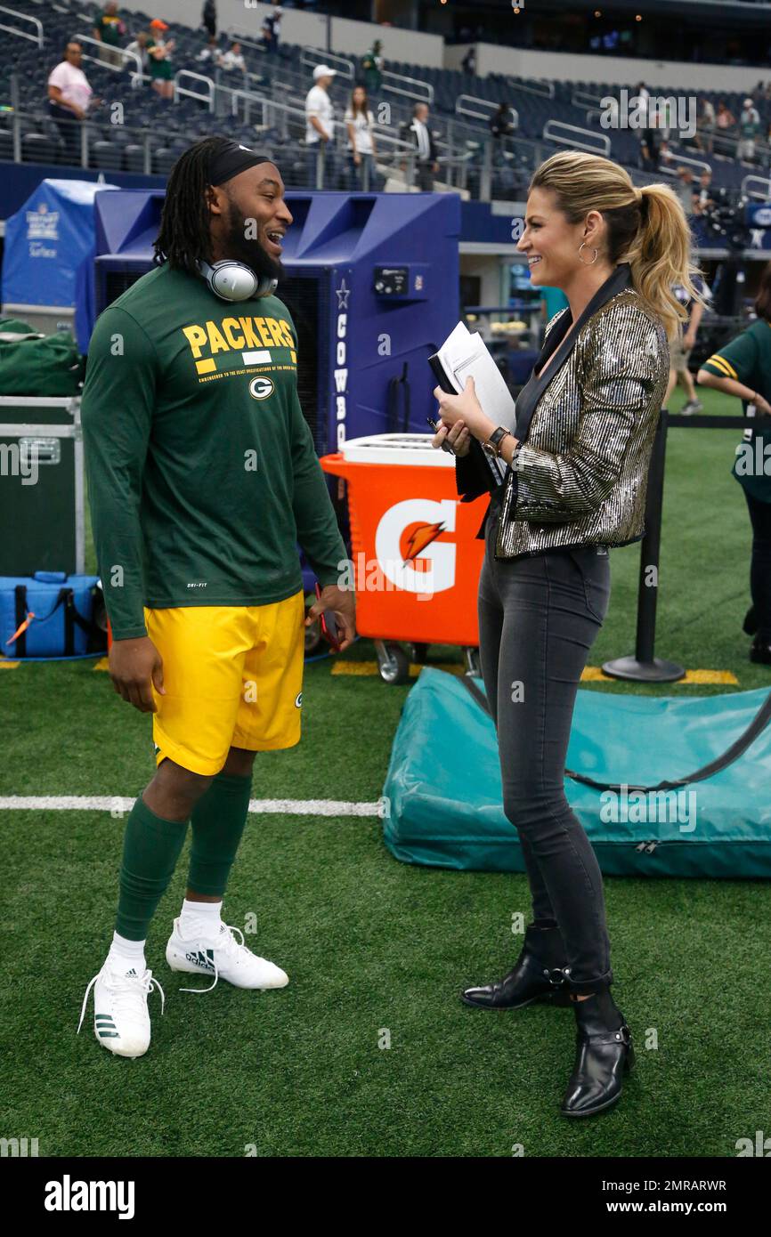 Green Bay Packers running back Aaron Jones talks with Fox field ...