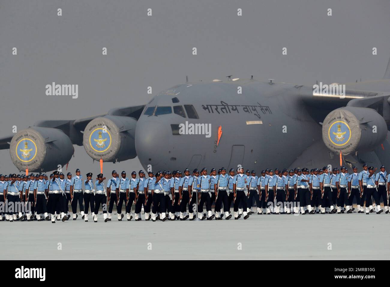 Indian Air Force personnel march during Air Force Day celebrations in ...