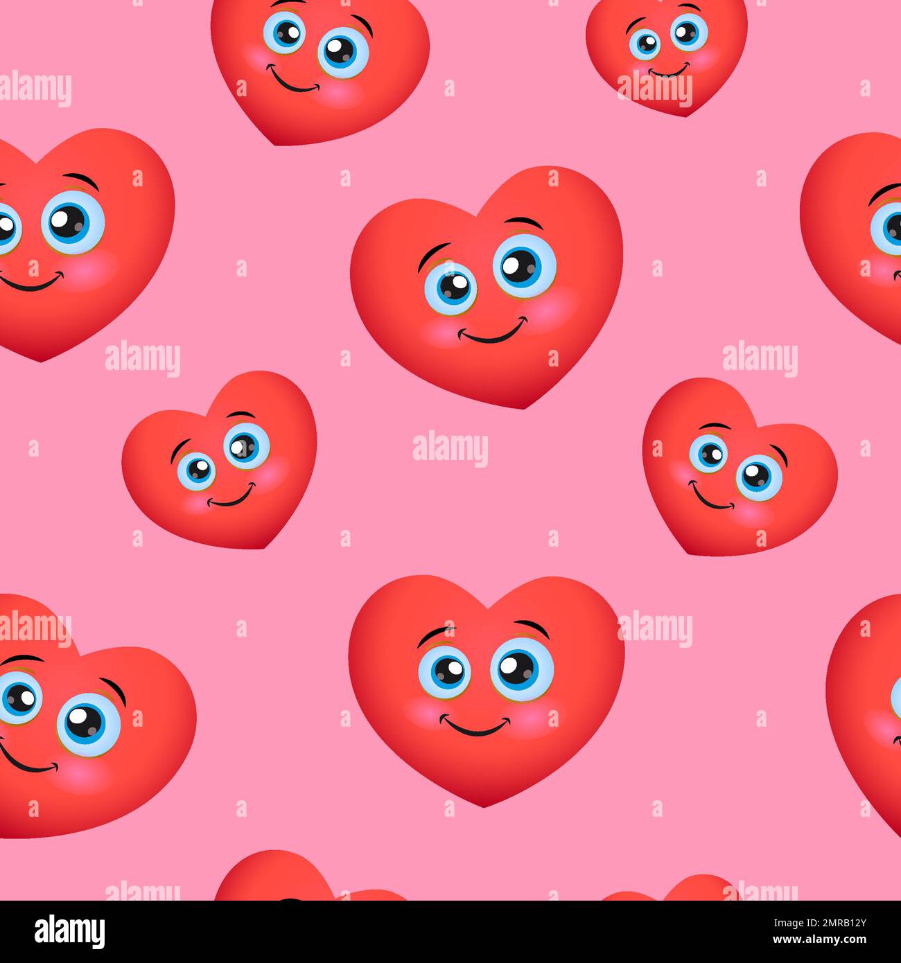 Seamless Pink Pattern with Red Smile Hearts. Smiling Hearts repeated ...