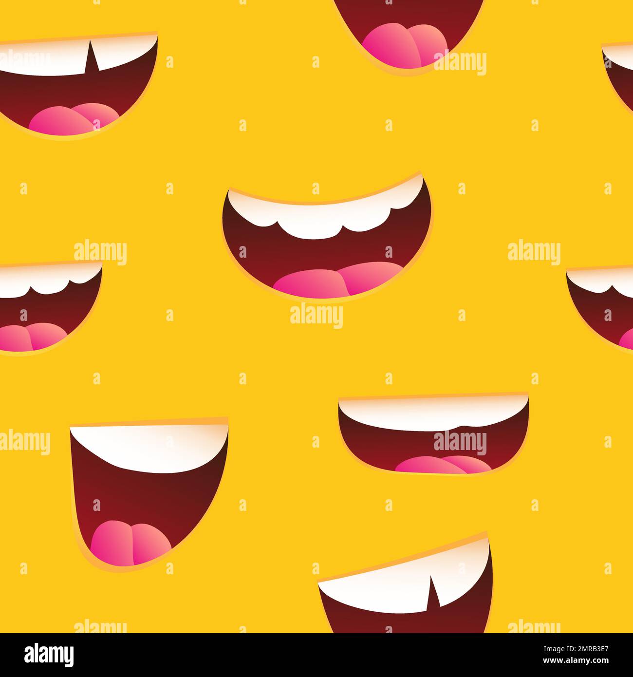 Seamless Pattern with smiling lips, mouth with tongue, white toothed ...