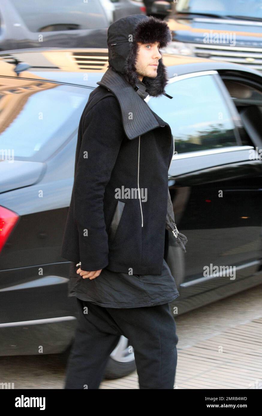 Jared Leto dons a furry winter hat for a trip out to Barneys New York ...