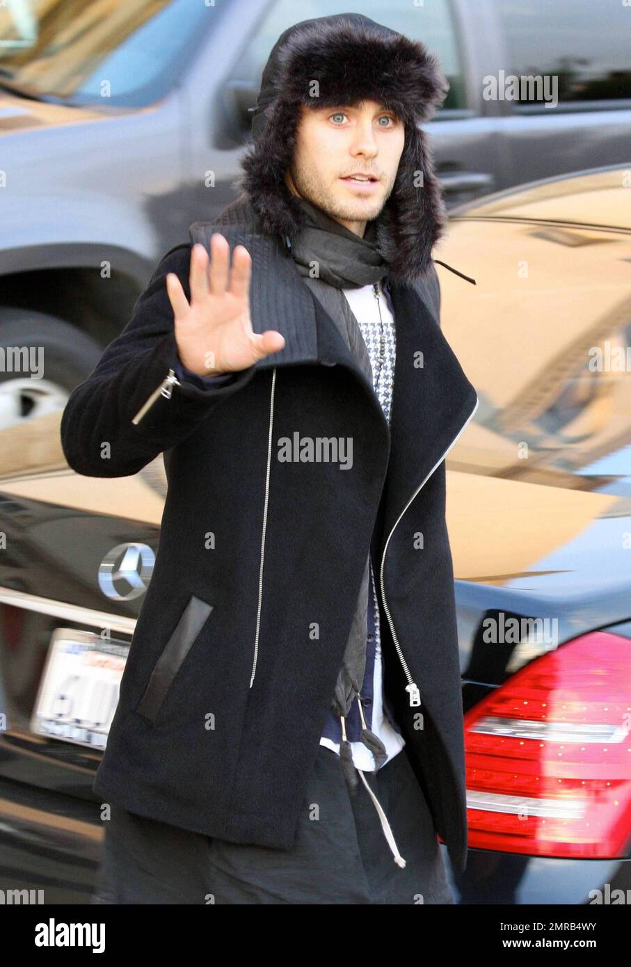 Jared Leto dons a furry winter hat for a trip out to Barneys New York ...
