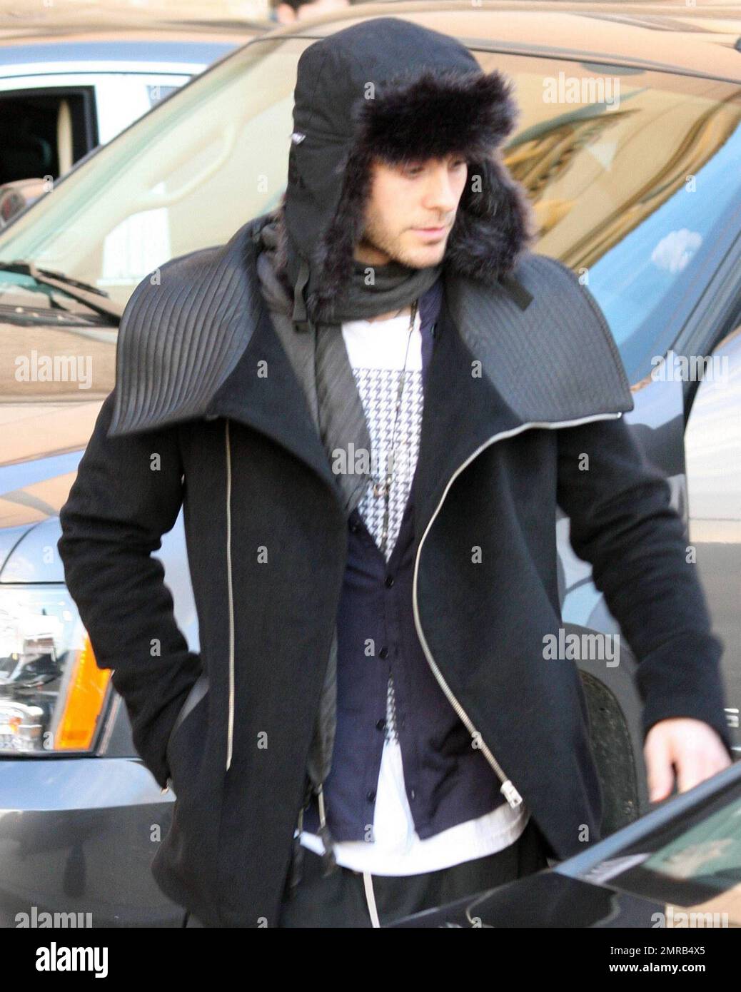 Jared Leto dons a furry winter hat for a trip out to Barneys New York ...