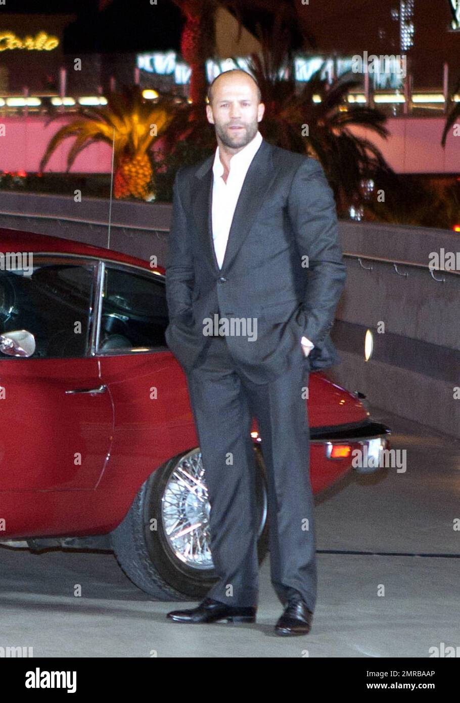 Jason Statham arrives in a 1970 vintage Jaguar at Planet Hollywood for ...