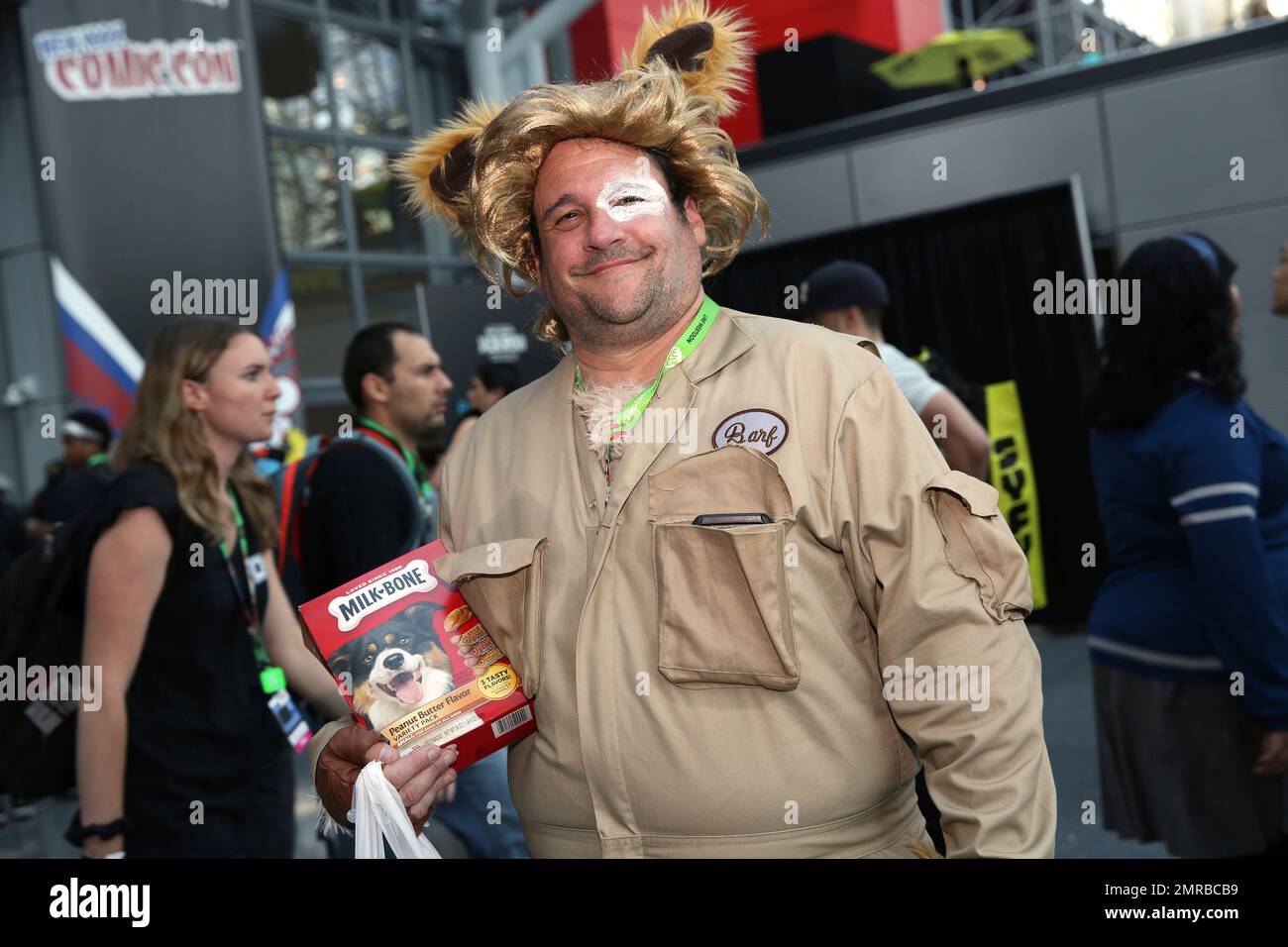 A fan dressed as the character Barf from the film "Spaceballs" poses ...