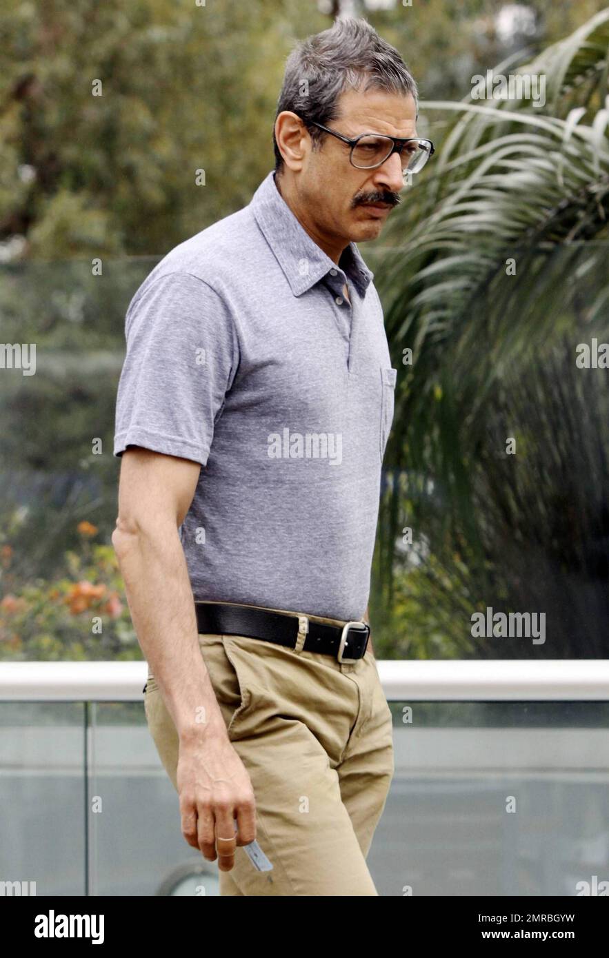 Jeff Goldblum sports a moustache and some large-framed glasses during a ...