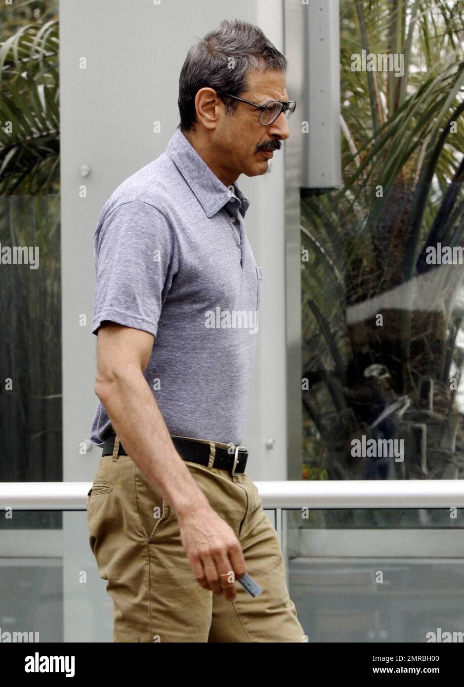 Jeff Goldblum sports a moustache and some large-framed glasses during a ...
