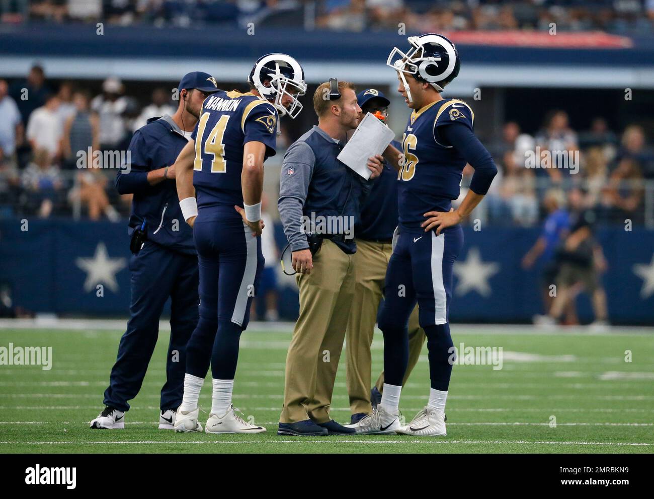 Los Angeles Rams head coach Sean McVay, center quarterback Sean Mannion ...