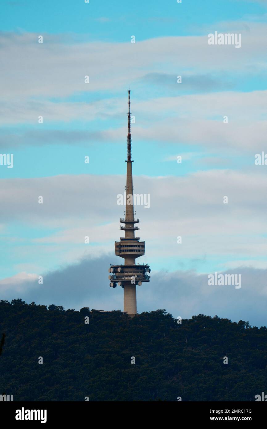 A vertical shot of the Telstra telecommunications tower above the ...