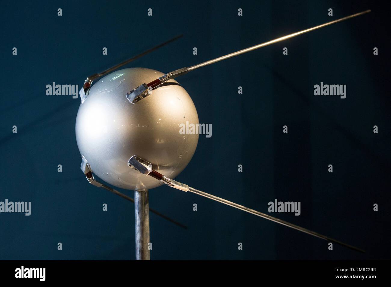 A life-size mock-up of the First Earth Sputnik is on display at the ...
