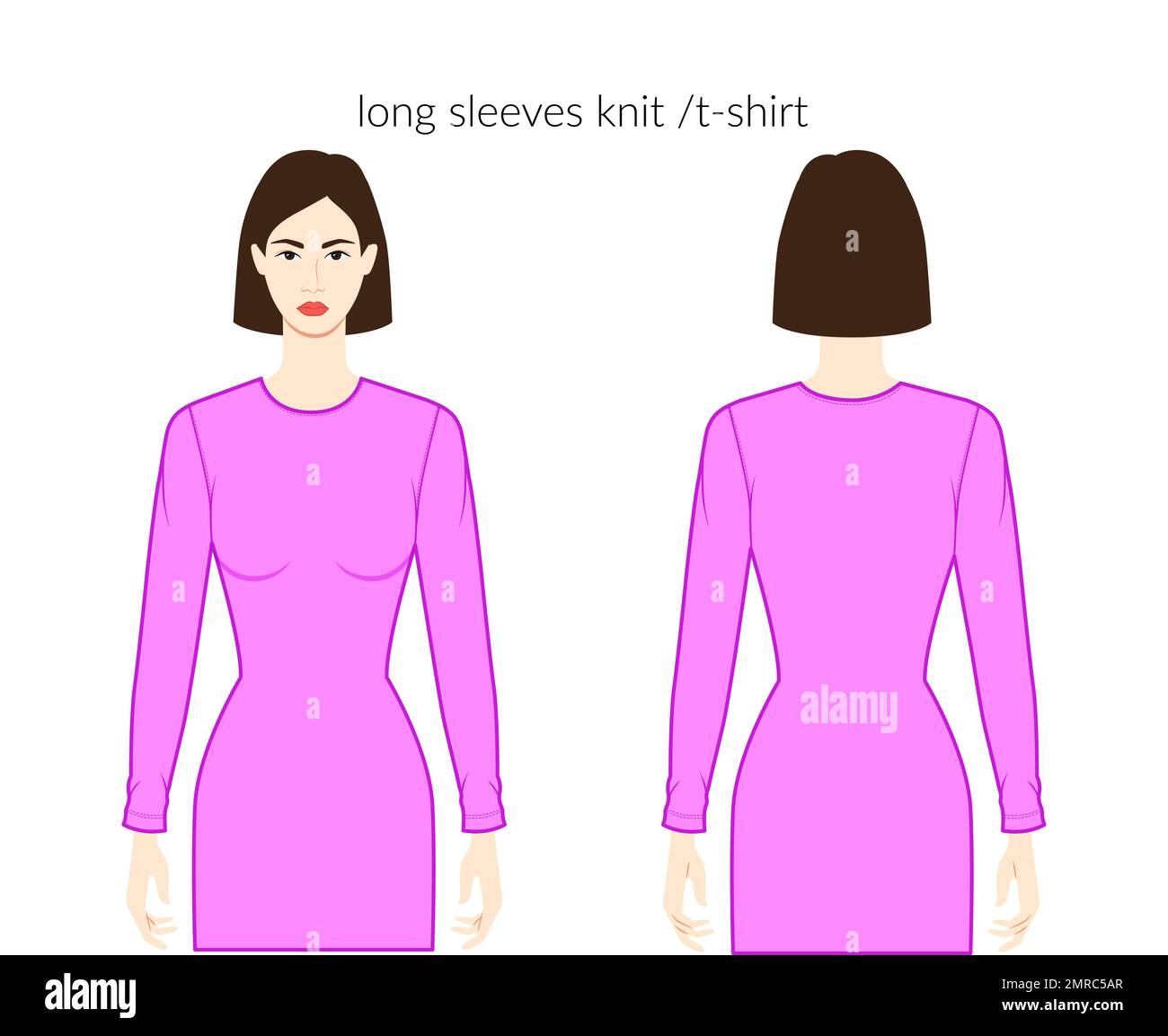 Knit sleeves t-shirt long length clothes character beautiful lady in ...