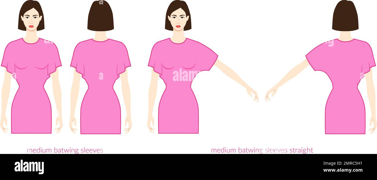 Batwing sleeves short length clothes character beautiful lady in pink ...