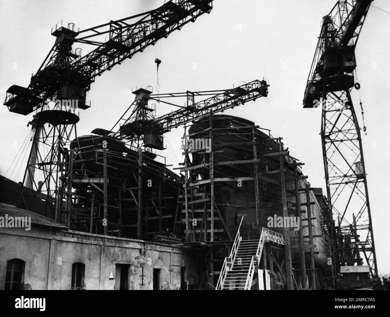 General view of ship construction at the Tosi yard, Taranto, Italy, on ...