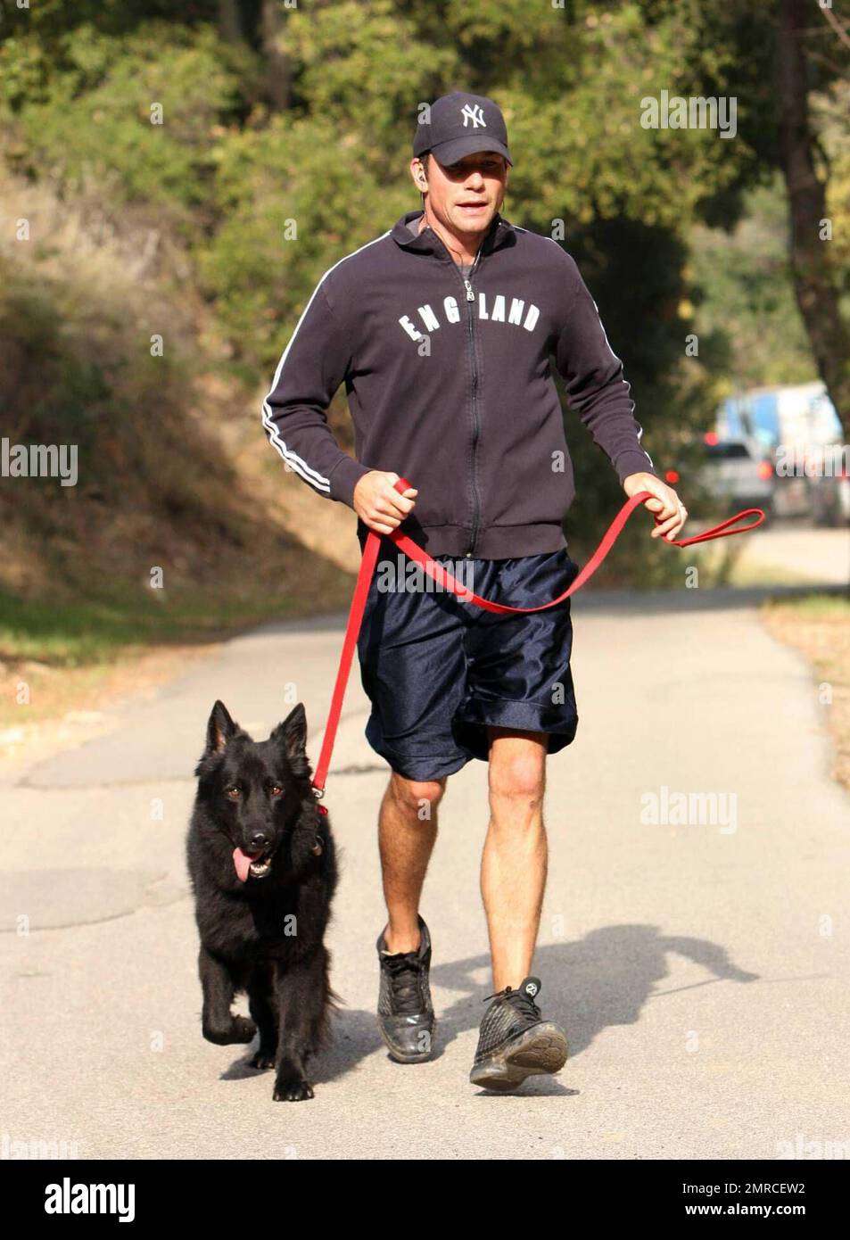 Actor Jerry O'Connell gets in some exercise, jogging with his dog ...