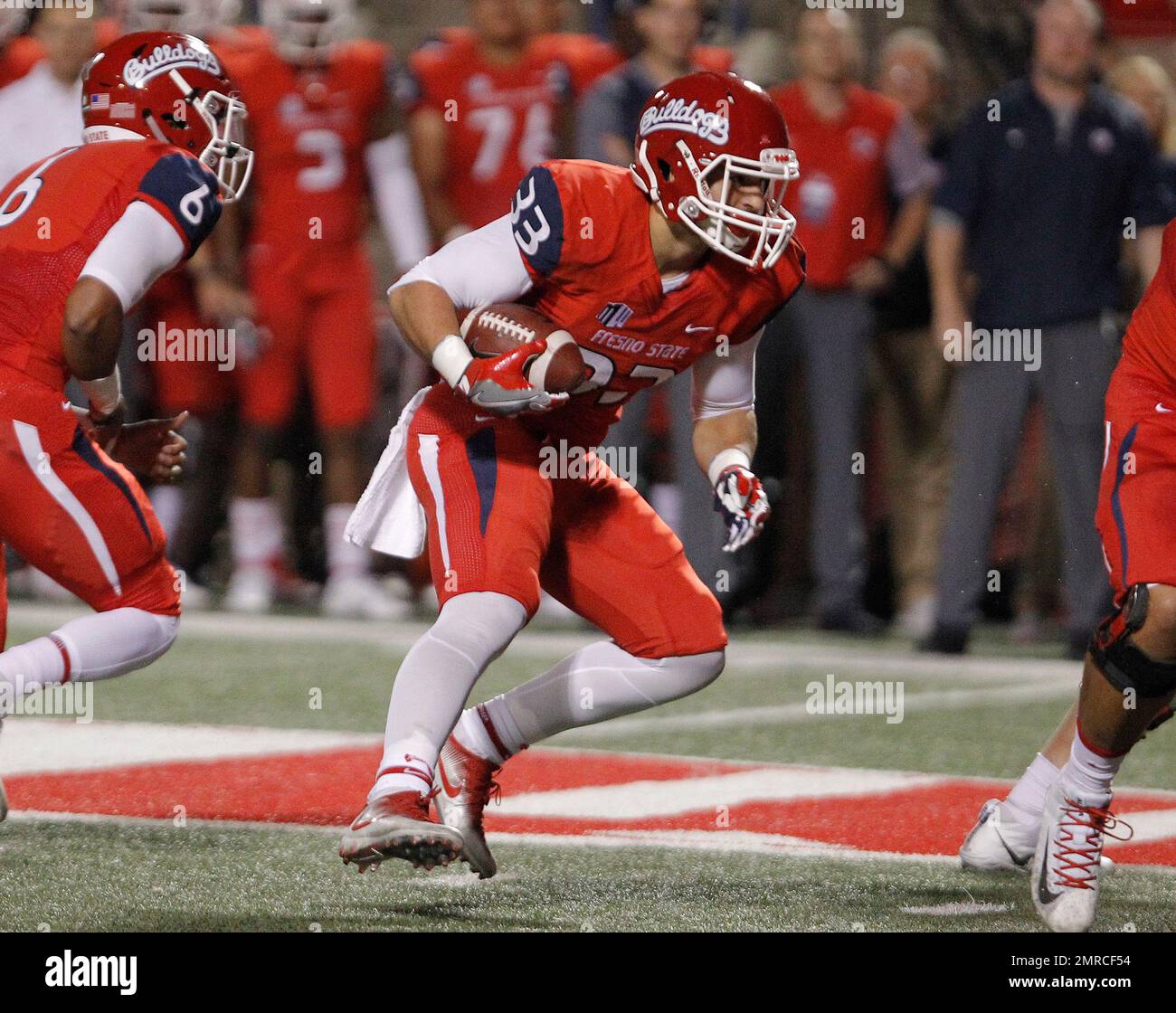Fresno State's Josh Hokit heads into the line against Nevada in the ...