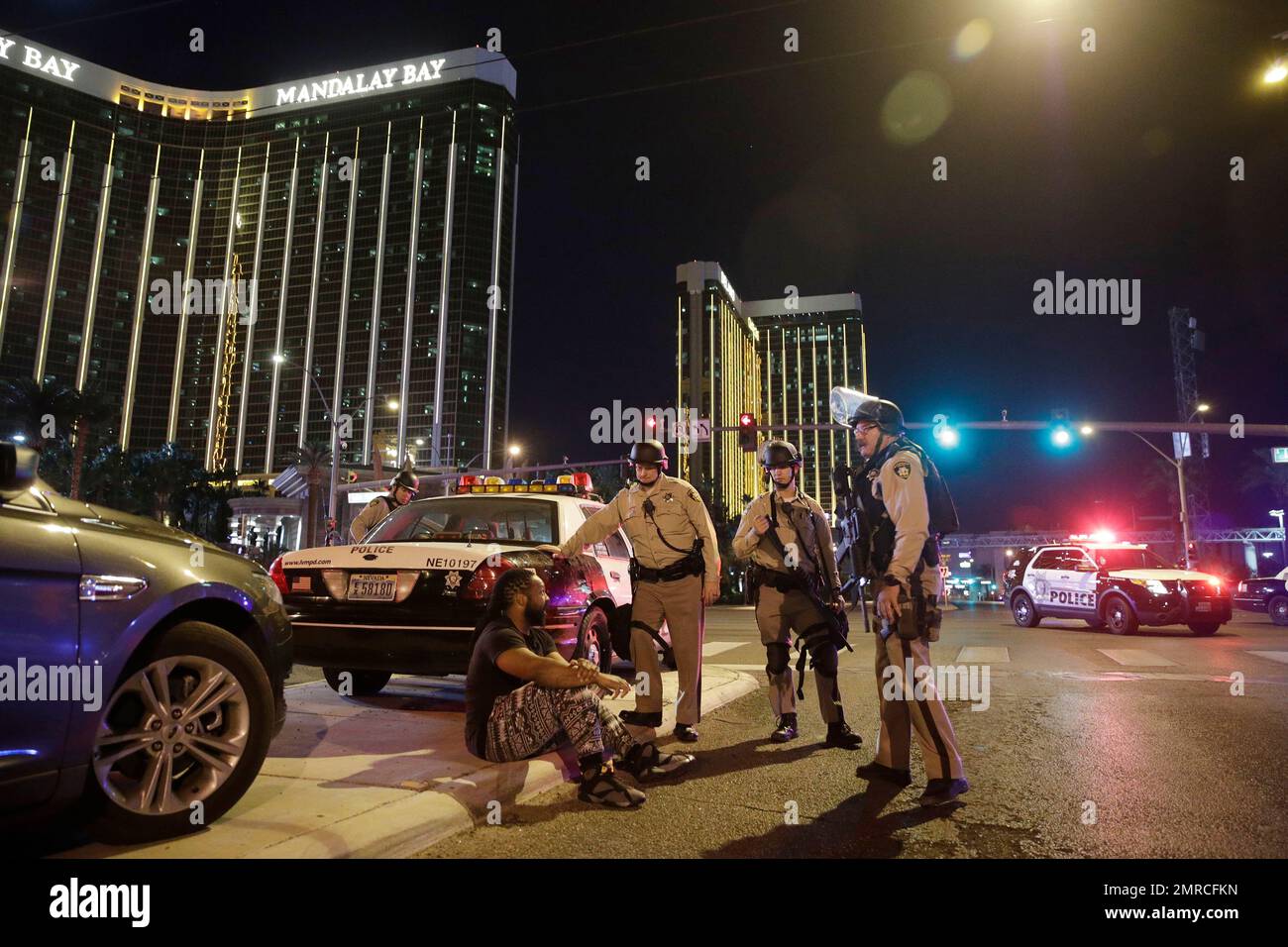 Police Officers Stand At The Scene Of A Shooting Near The Mandalay Bay
