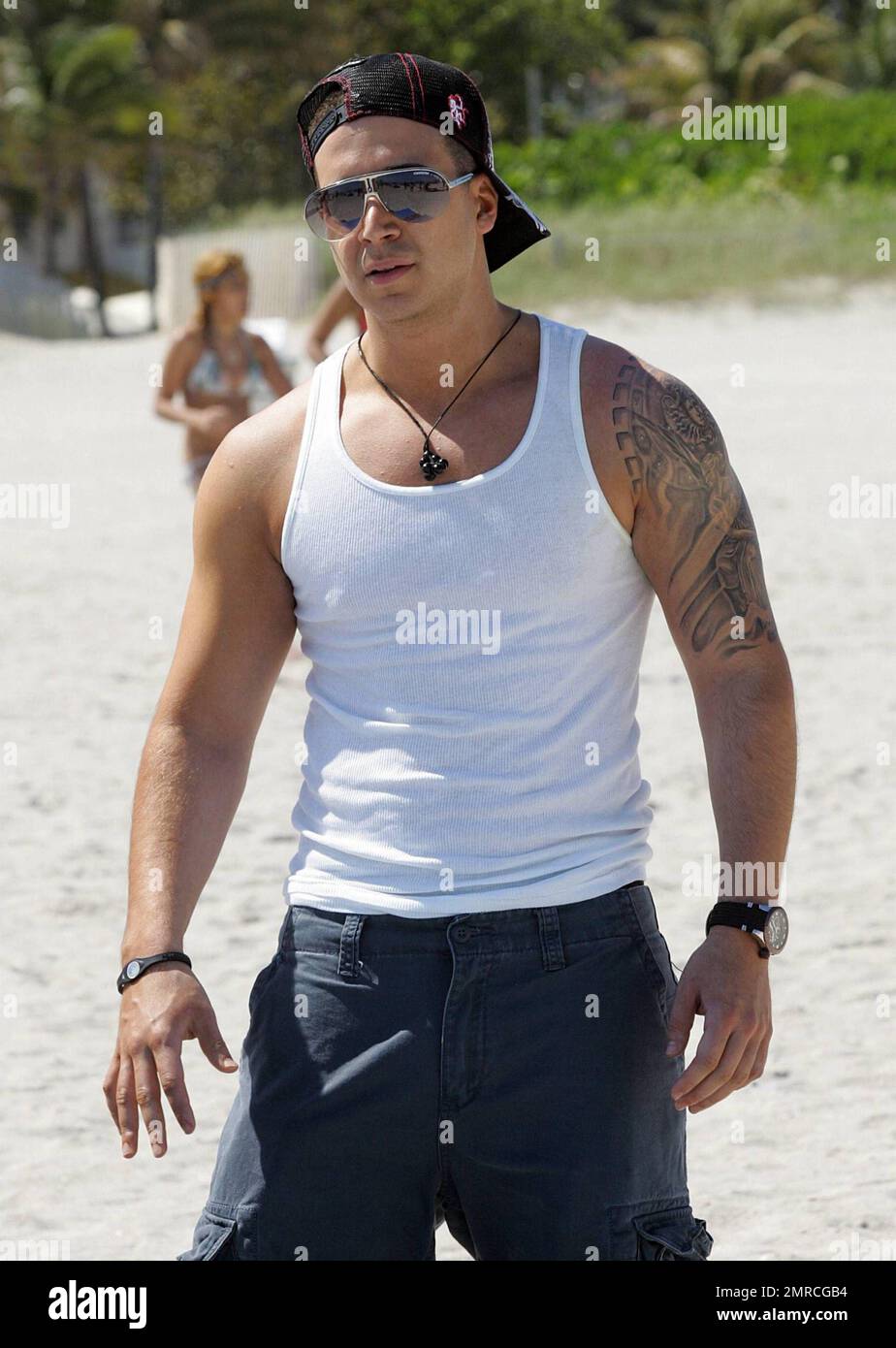 Vinny Guadagnino of "Jersey Shore" enjoys the day in Miami Beach while filming scenes for the ...