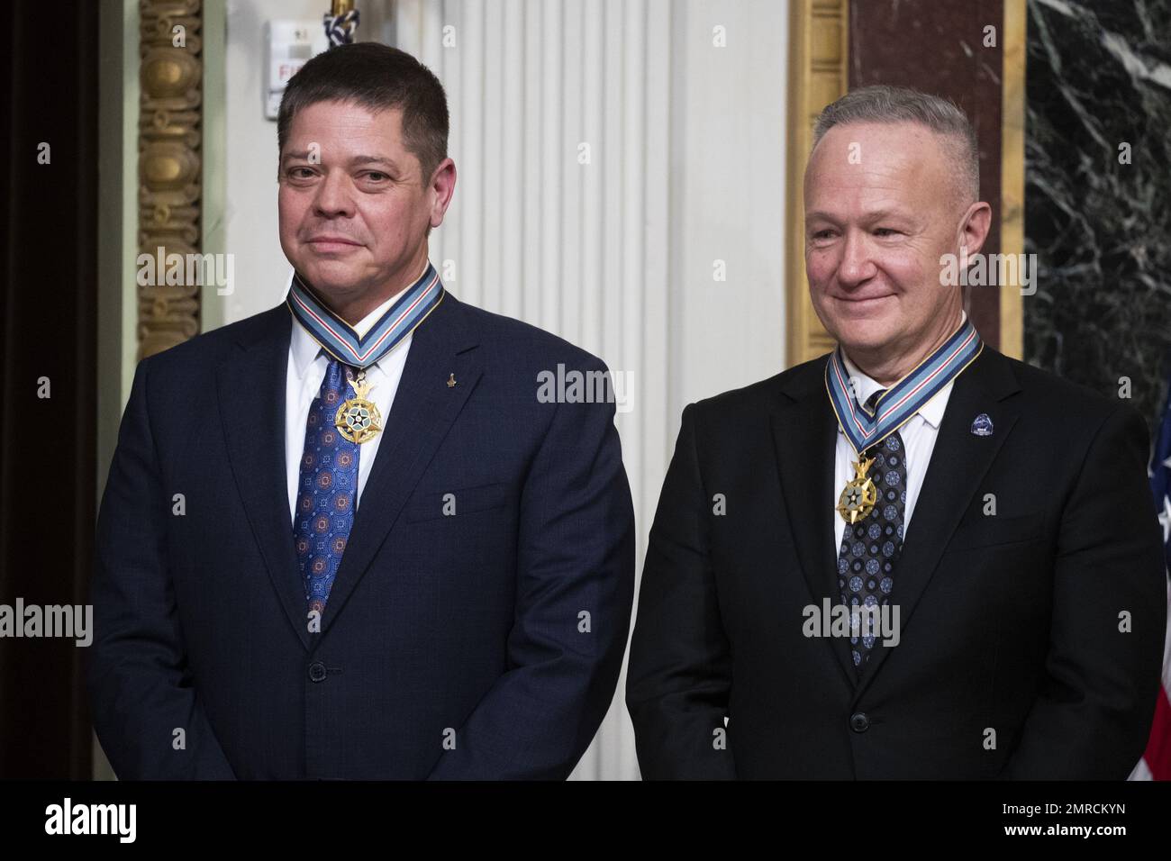 Former NASA astronauts, Robert Behnken (L) and Douglas Hurley (R), are ...