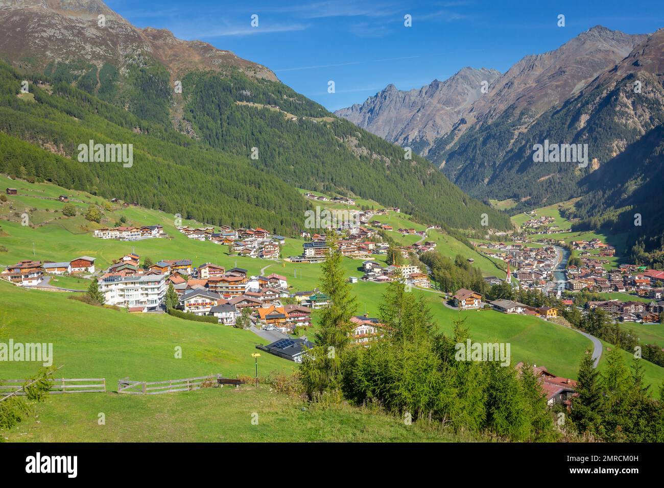 Soelden resort village in Otztal alps at spring, Tyrol, Austria border ...