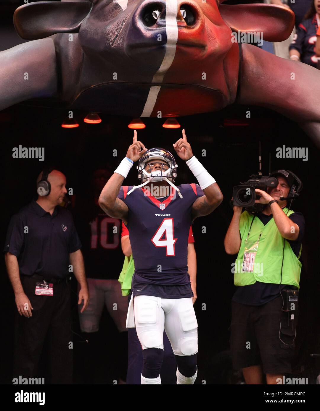Houston Texans quarterback Deshaun Watson is introduced prior to an NFL ...