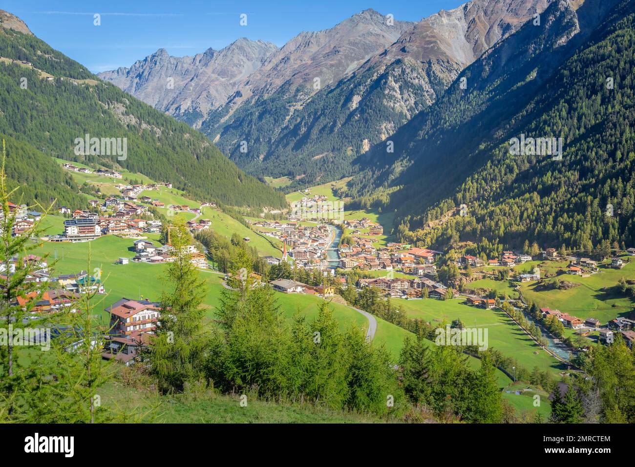 Soelden resort village in Otztal alps at spring, Tyrol, Austria border ...