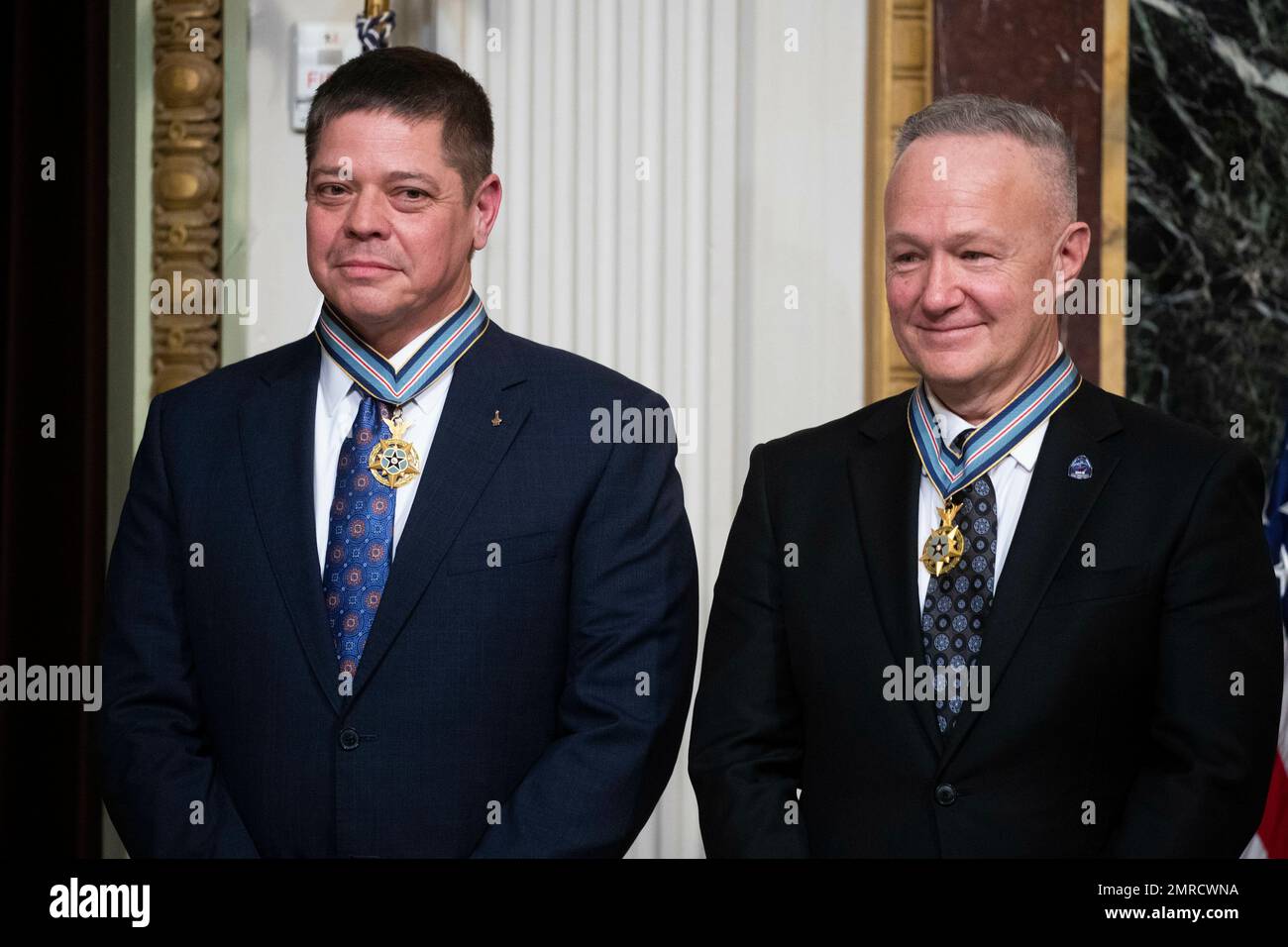 Former NASA astronauts, Robert Behnken (L) and Douglas Hurley (R), are ...