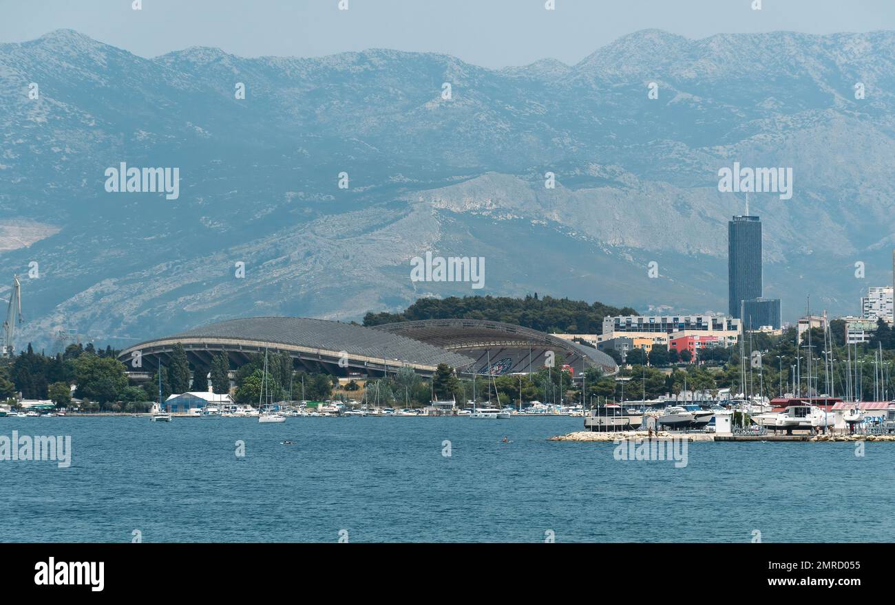 The Poljud stadium and cityscape of Split in Croatia surrounded by the ...