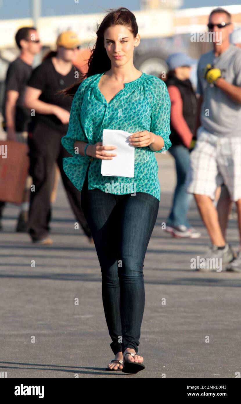 Actress Jessica Lowndes on the location set of "90210" in Huntington ...
